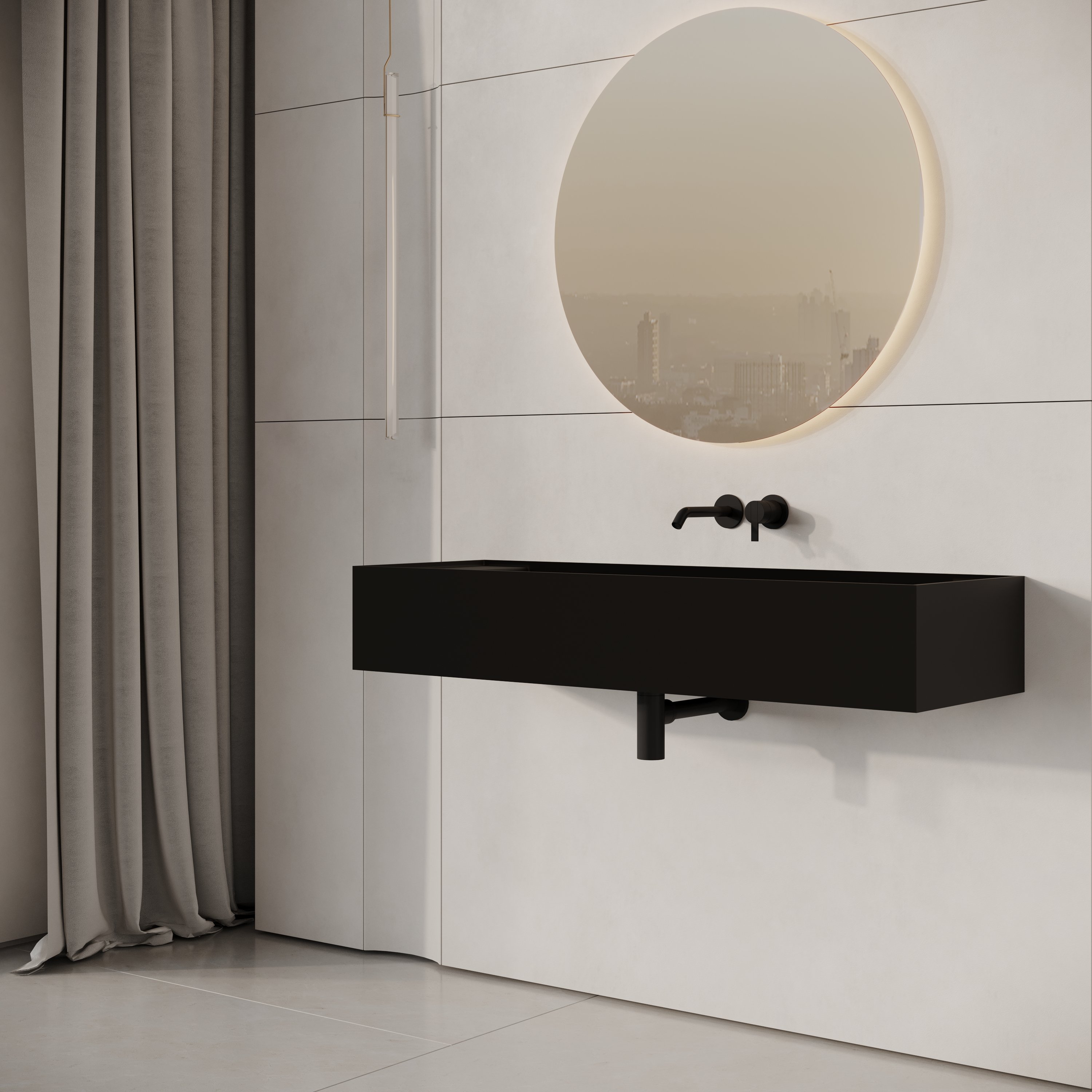 Ultra Matte Black Wall Hung Double Stone Basin 1200mm | Aquaroc