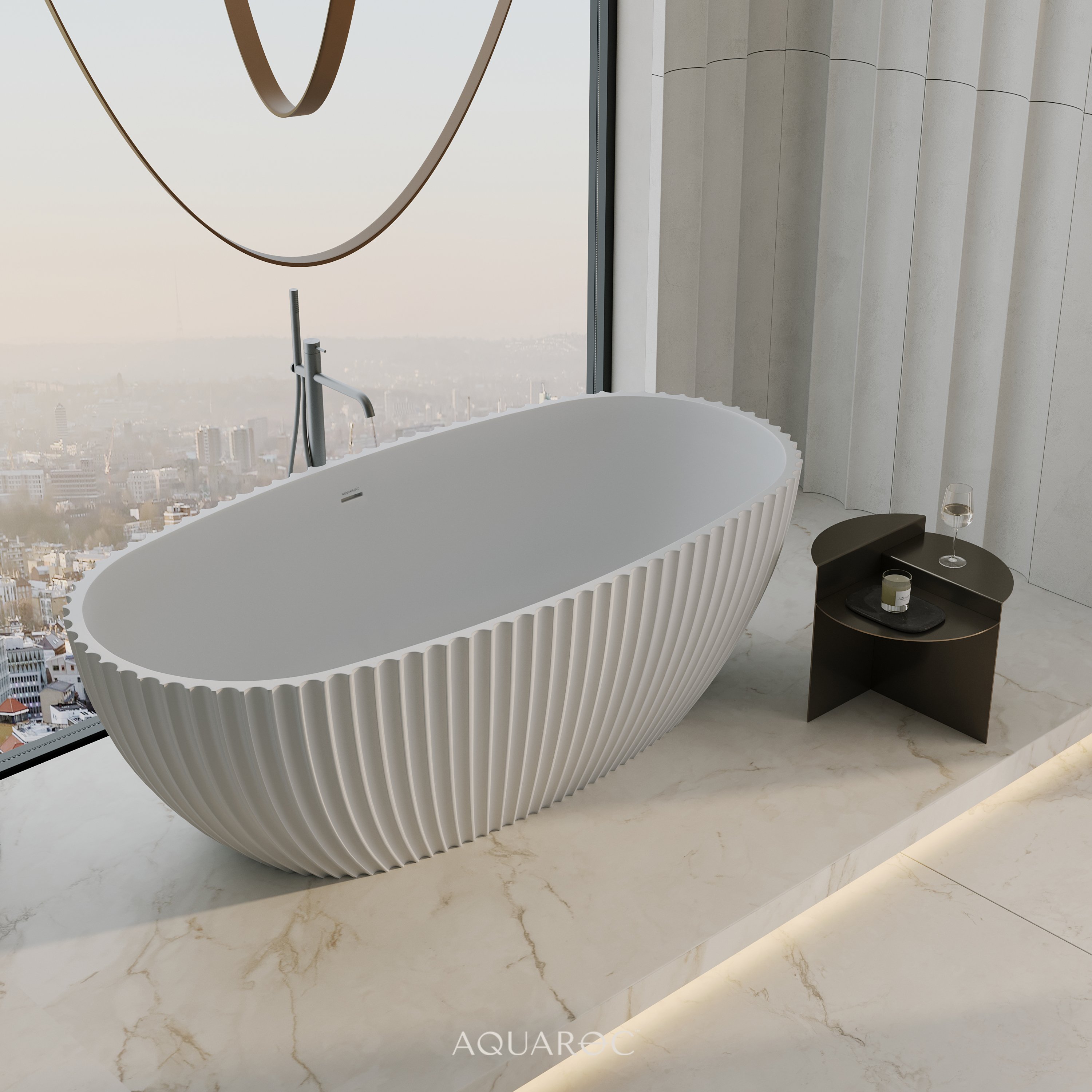Bijou Freestanding Fluted Stone Bath 1750mm | Aquaroc