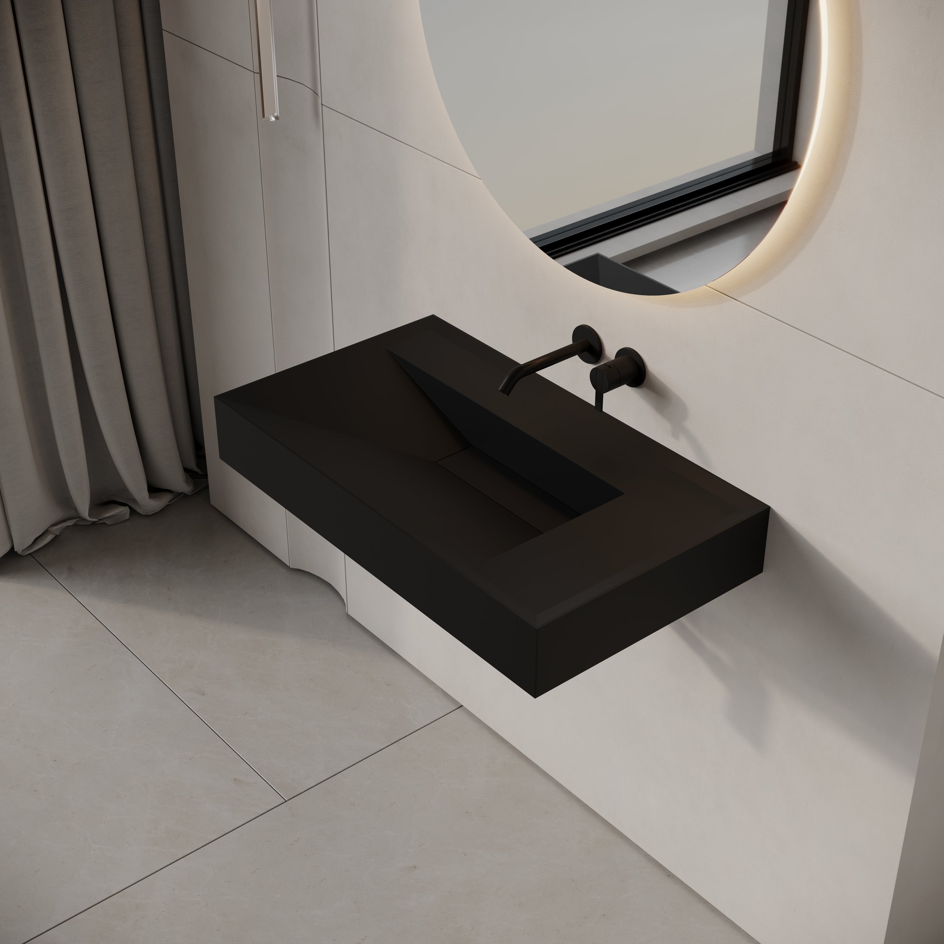 Aura Matte Black Wall Hung Stone Basin 800mm | Aquaroc