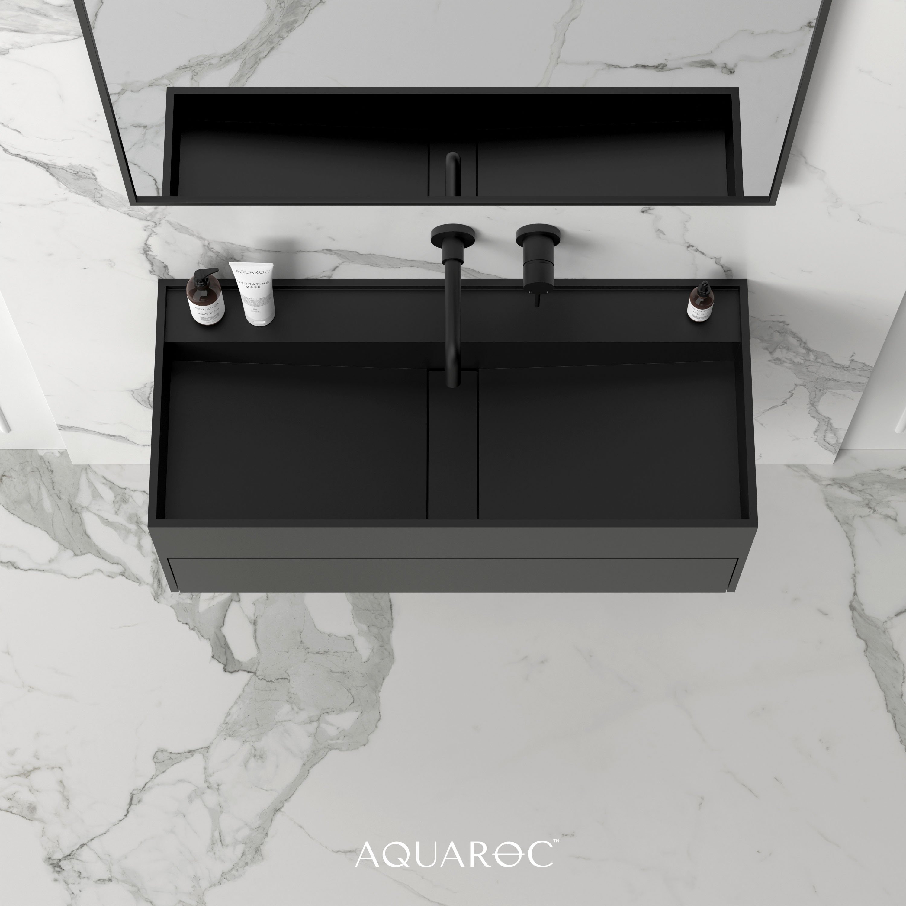 Nero Matte Black Stone Vanity Unit 900mm | Aquaroc