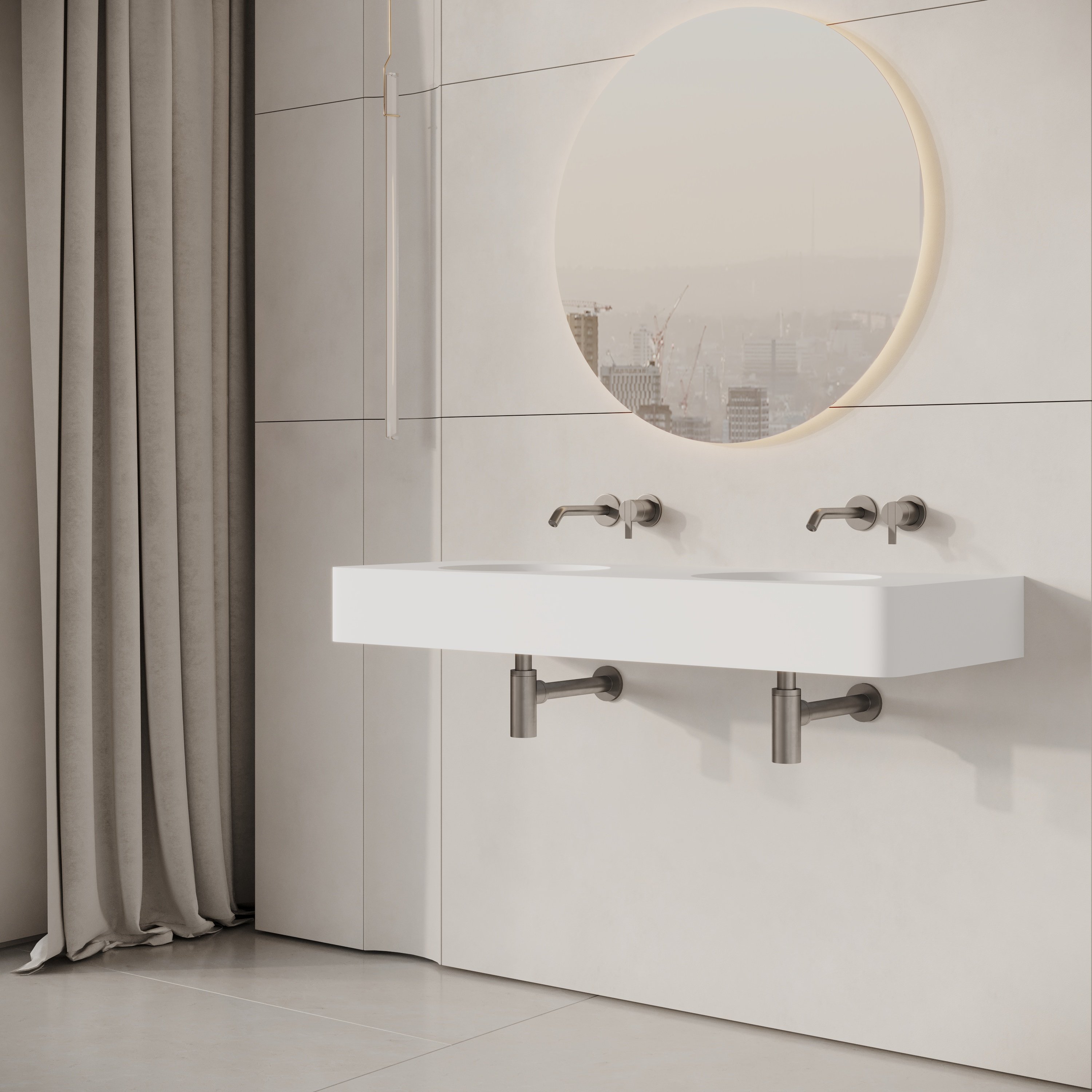 Orbit Wall Hung Double Stone Basin 1200mm | Aquaroc