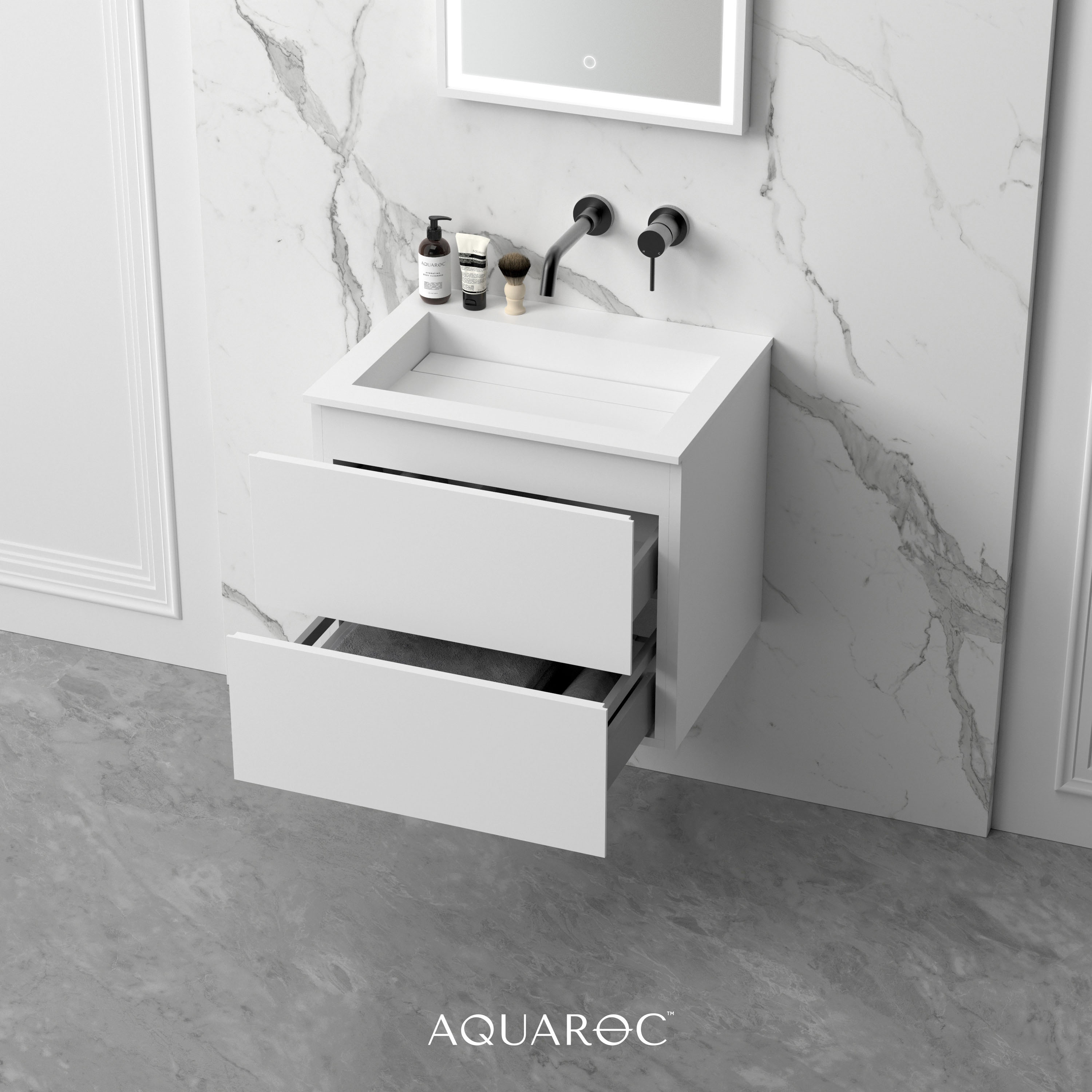 One Vanity Unit & Stone Basin 600mm | Aquaroc
