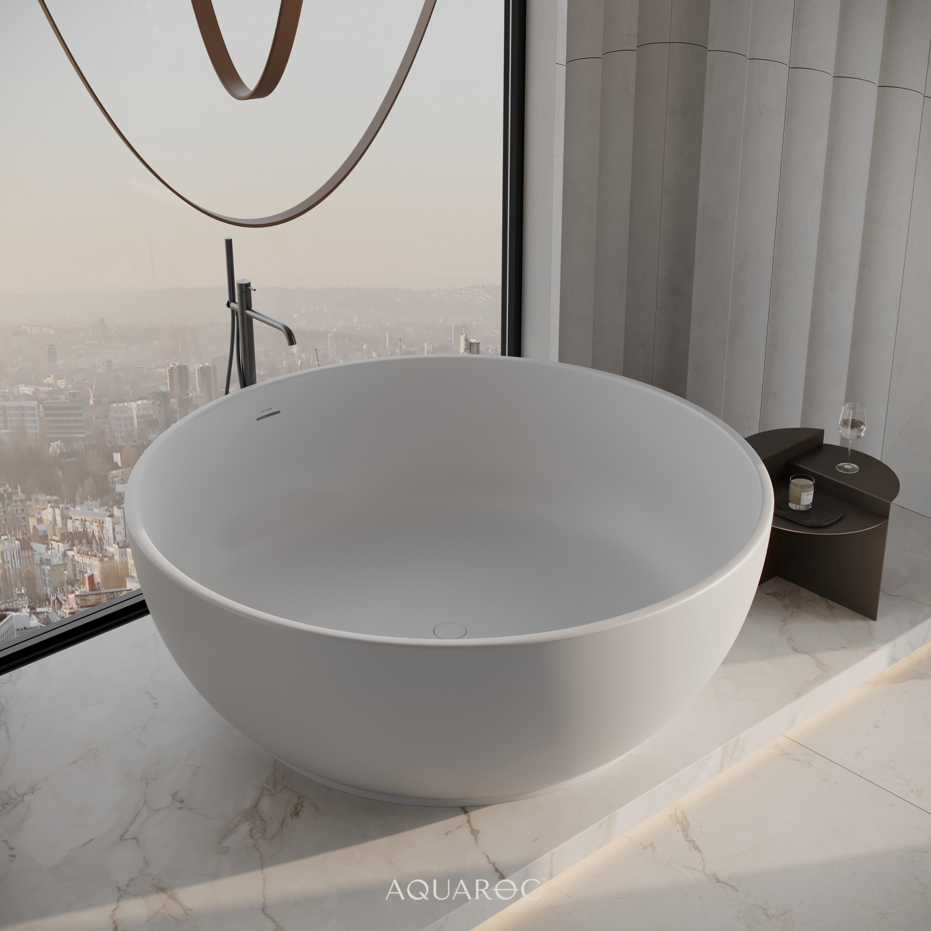 Olympia Freestanding Round Stone Bath 1500mm | Aquaroc