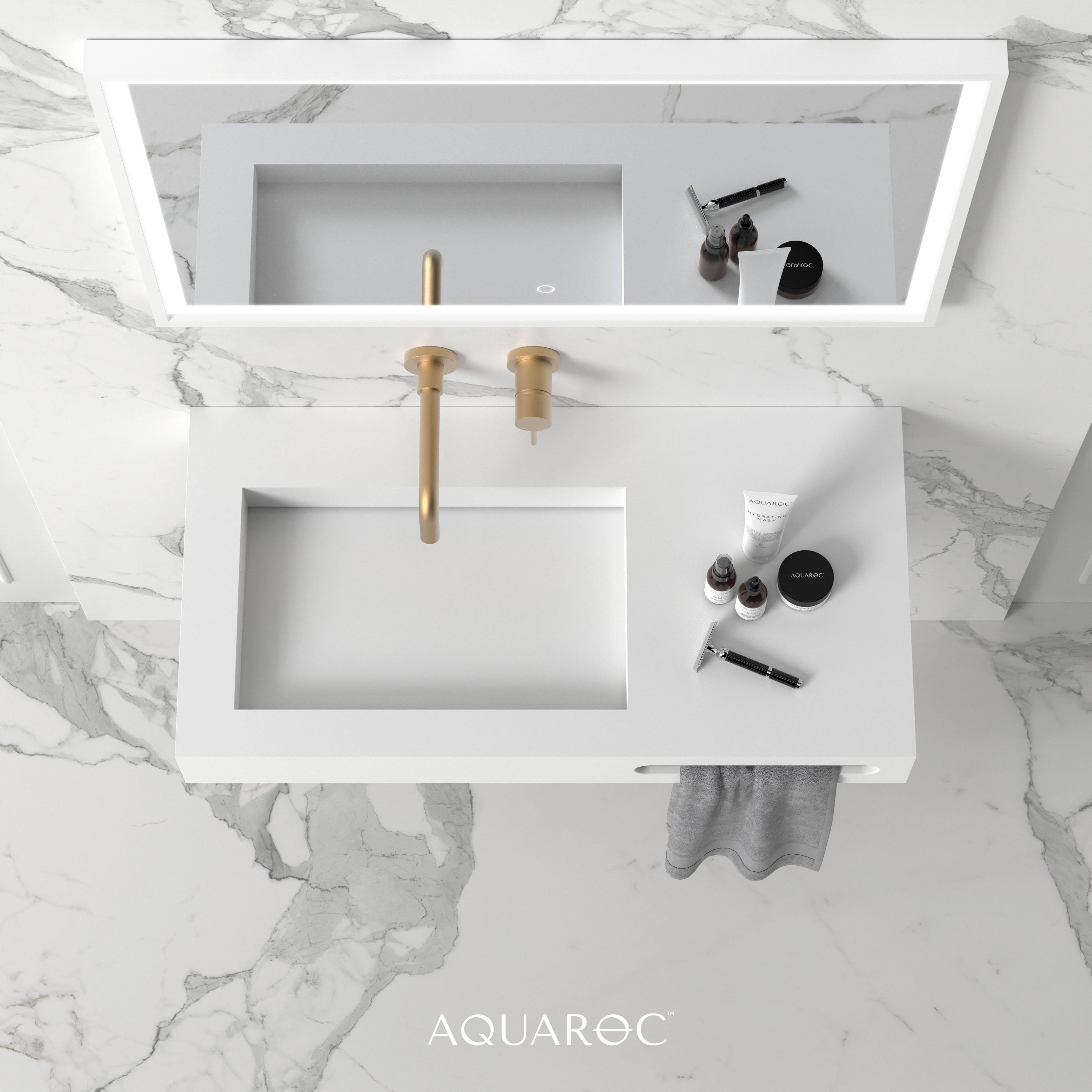 Fiora Wall Hung Stone Basin 900mm Towel Hole | Aquaroc
