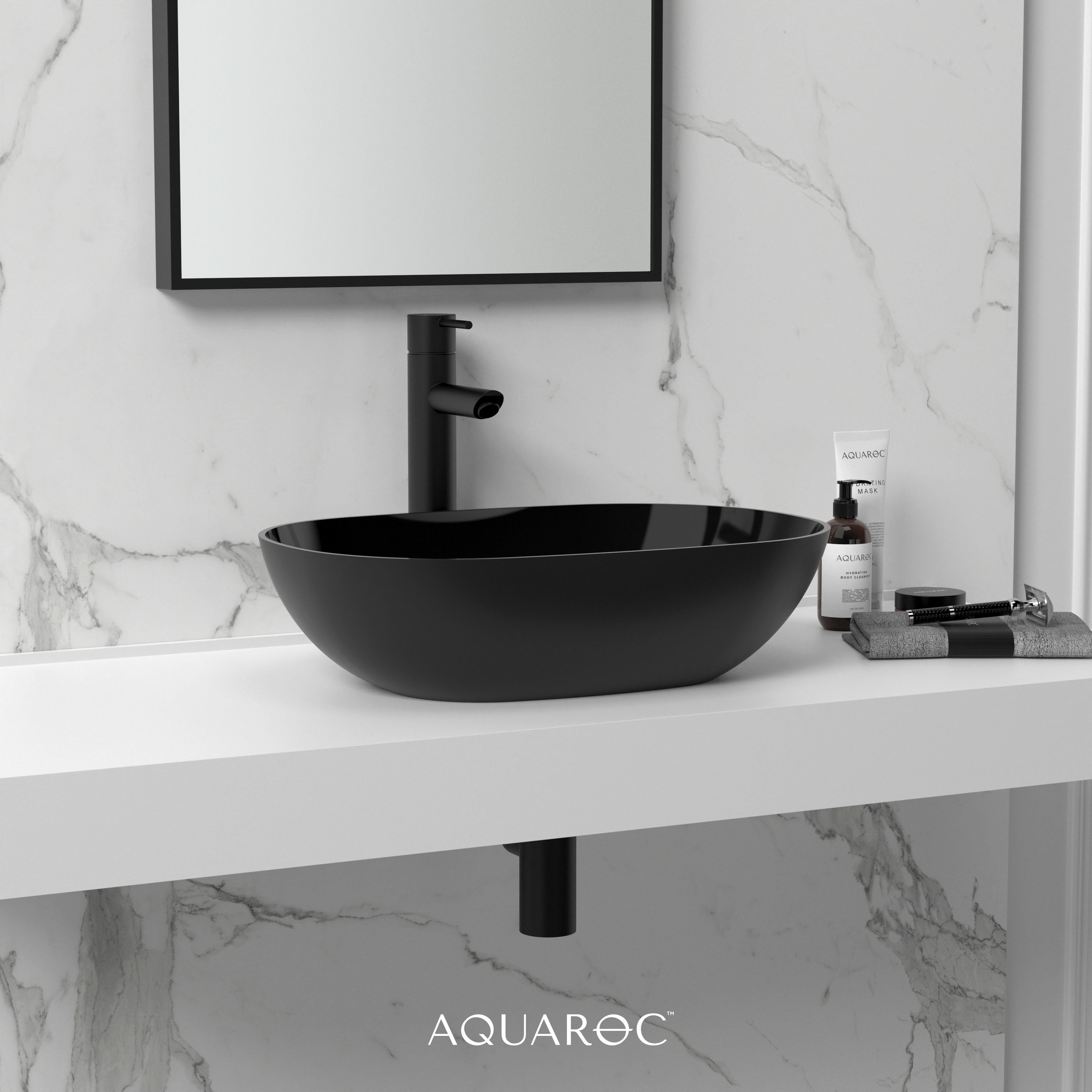 Florence Matte Black Countertop Stone Basin 500mm | Aquaroc