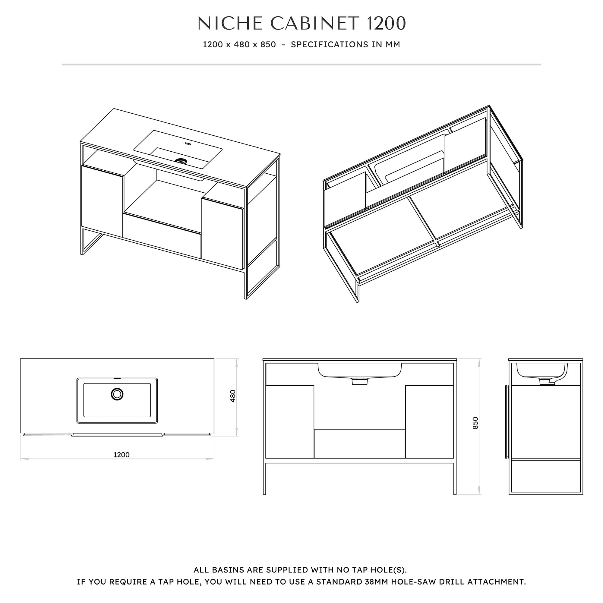 Niche Matte Black Frame Freestanding Vanity Unit & Stone Basin 1200mm ...