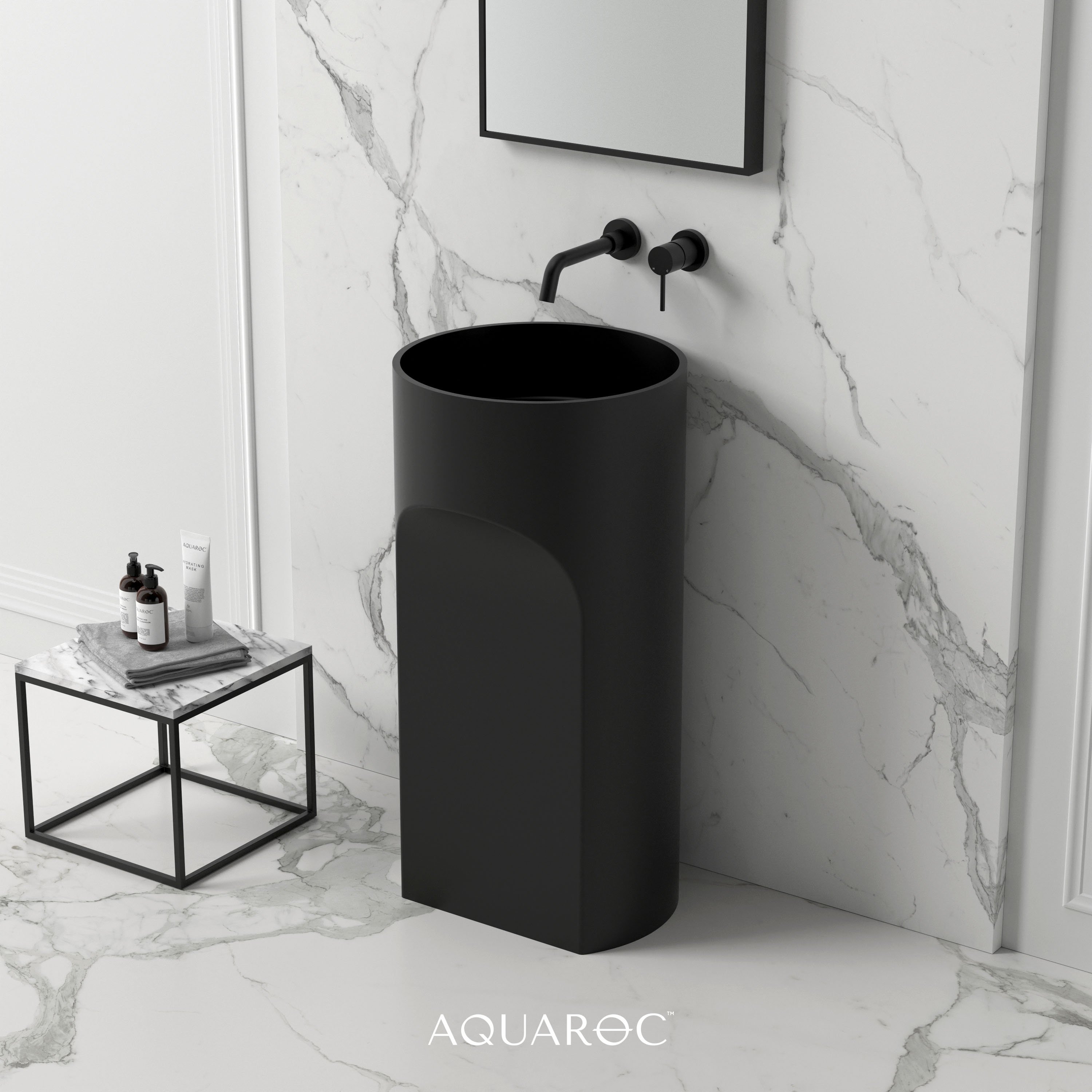Apollo Matte Black Freestanding Stone Basin 450mm | Aquaroc