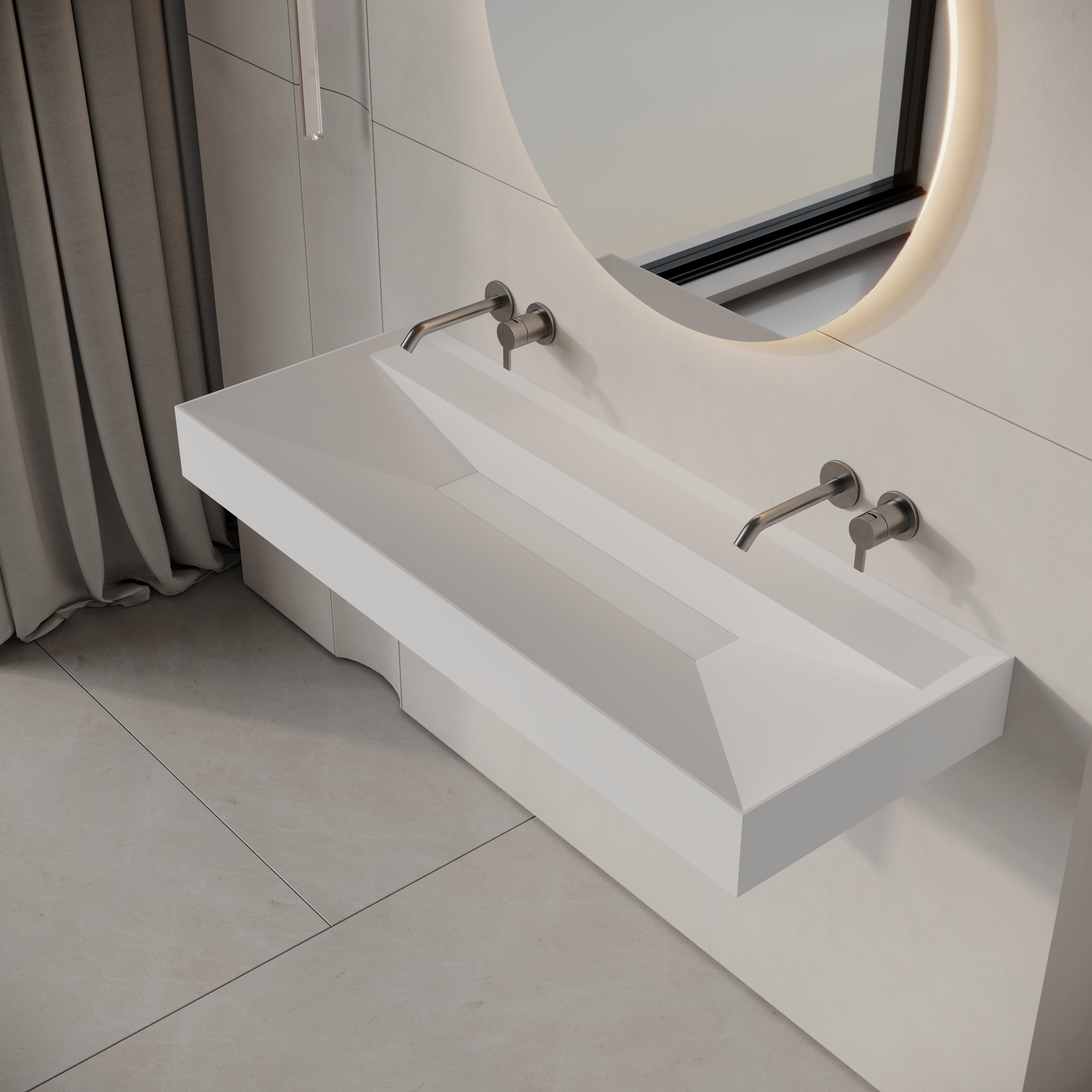 Aura Wall Hung Double Stone Basin 1200mm | Aquaroc