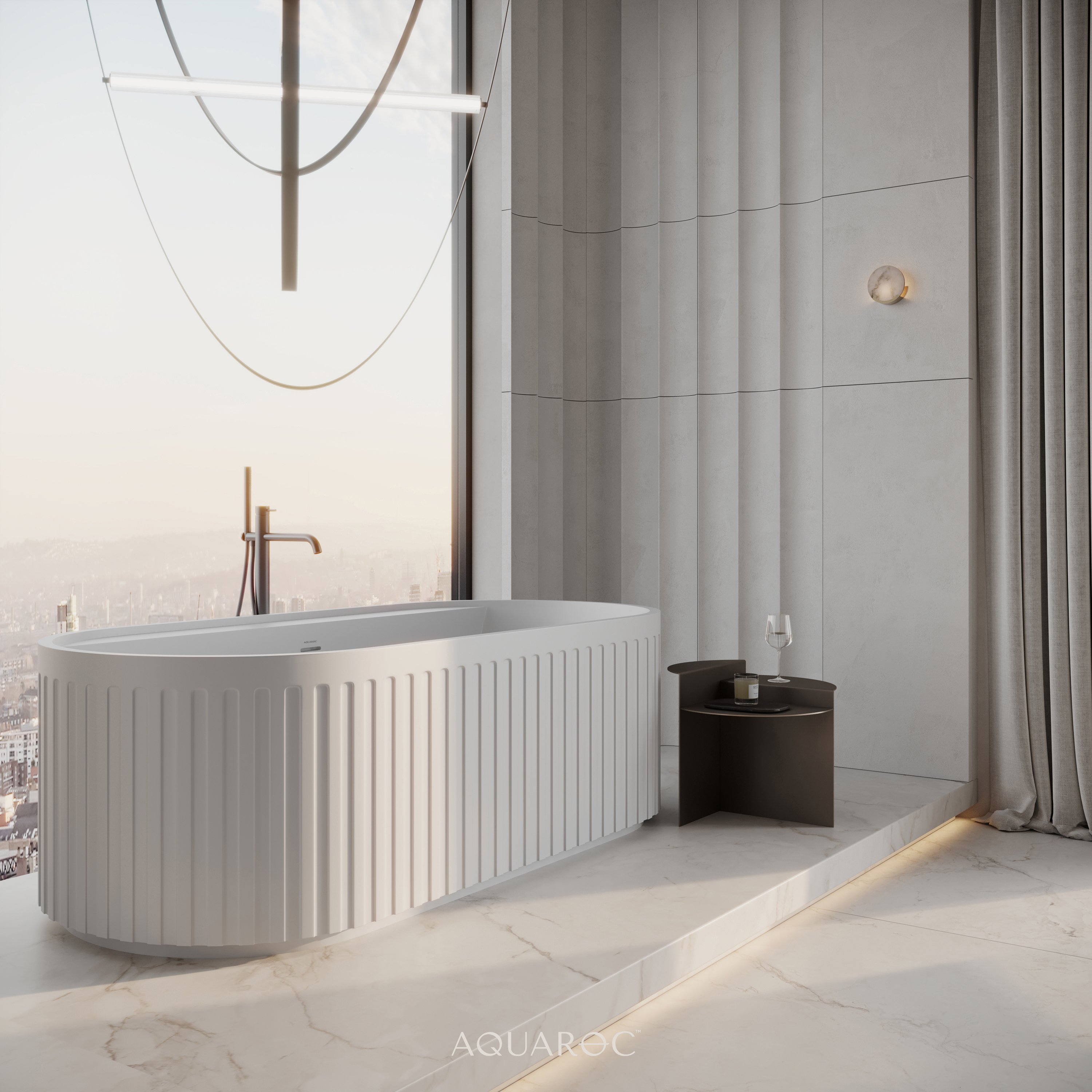 Athena Freestanding Fluted Stone Bath 1700mm | Aquaroc