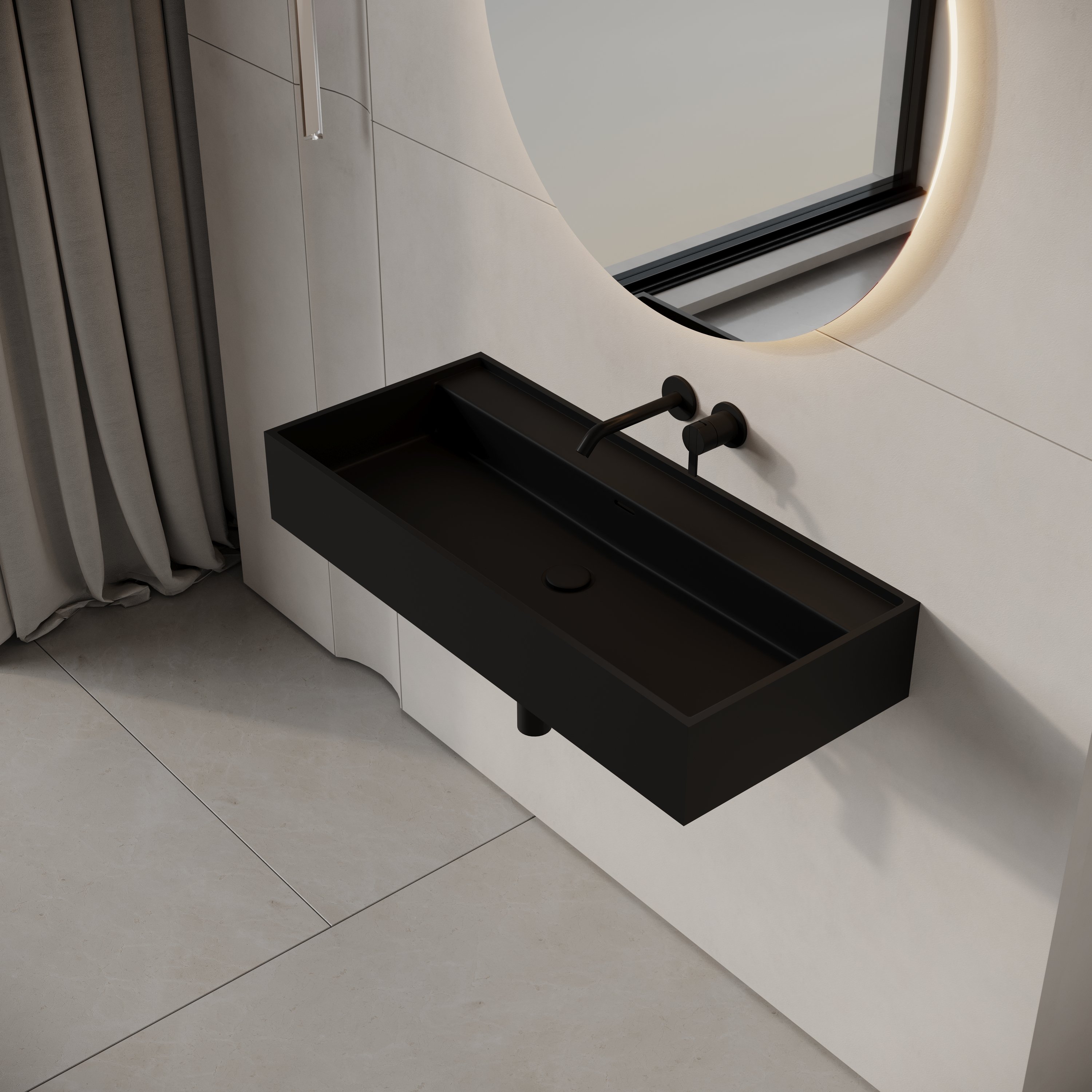 Neo Matte Black Wall Hung Stone Basin 900mm | Aquaroc