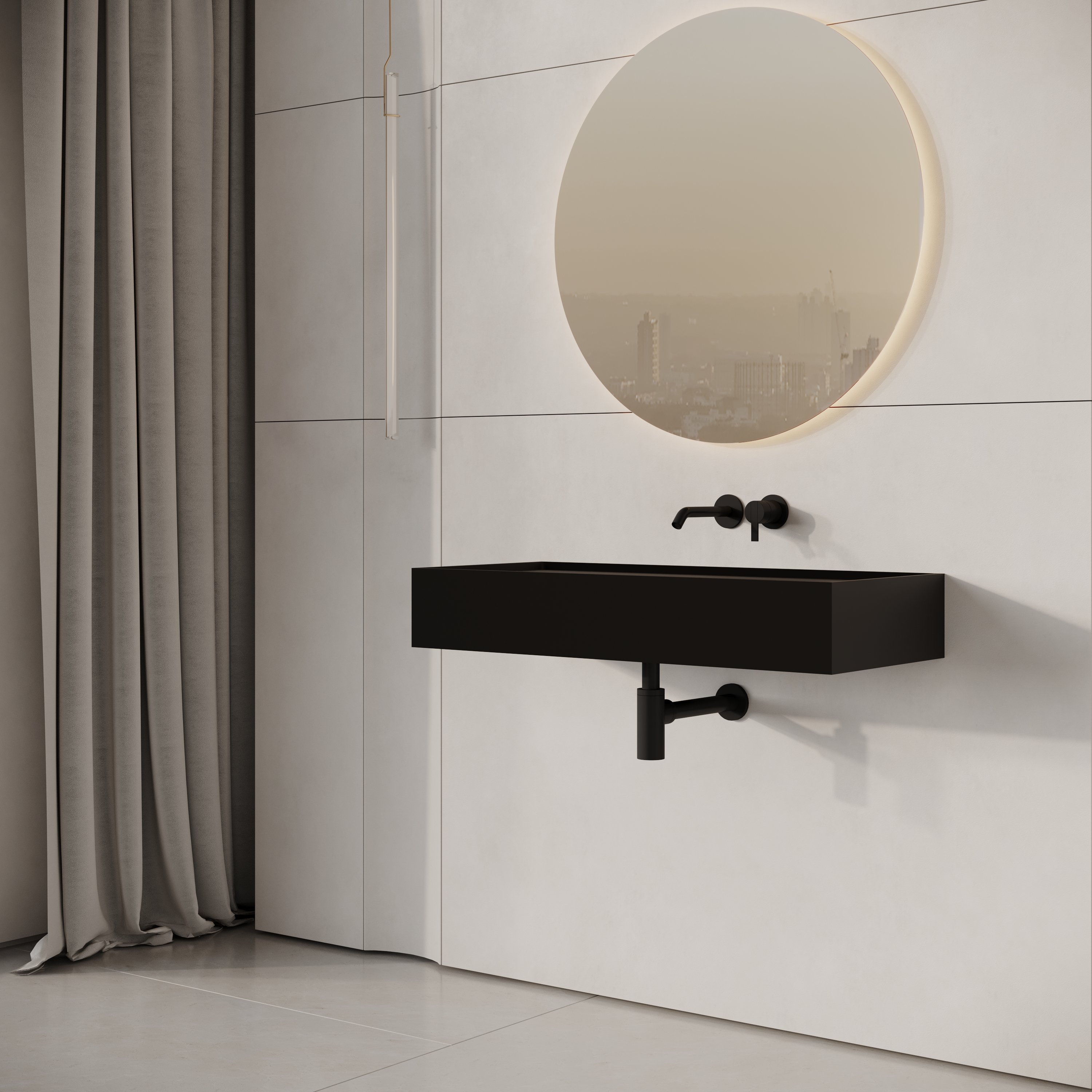 Neo Matte Black Wall Hung Stone Basin 900mm | Aquaroc