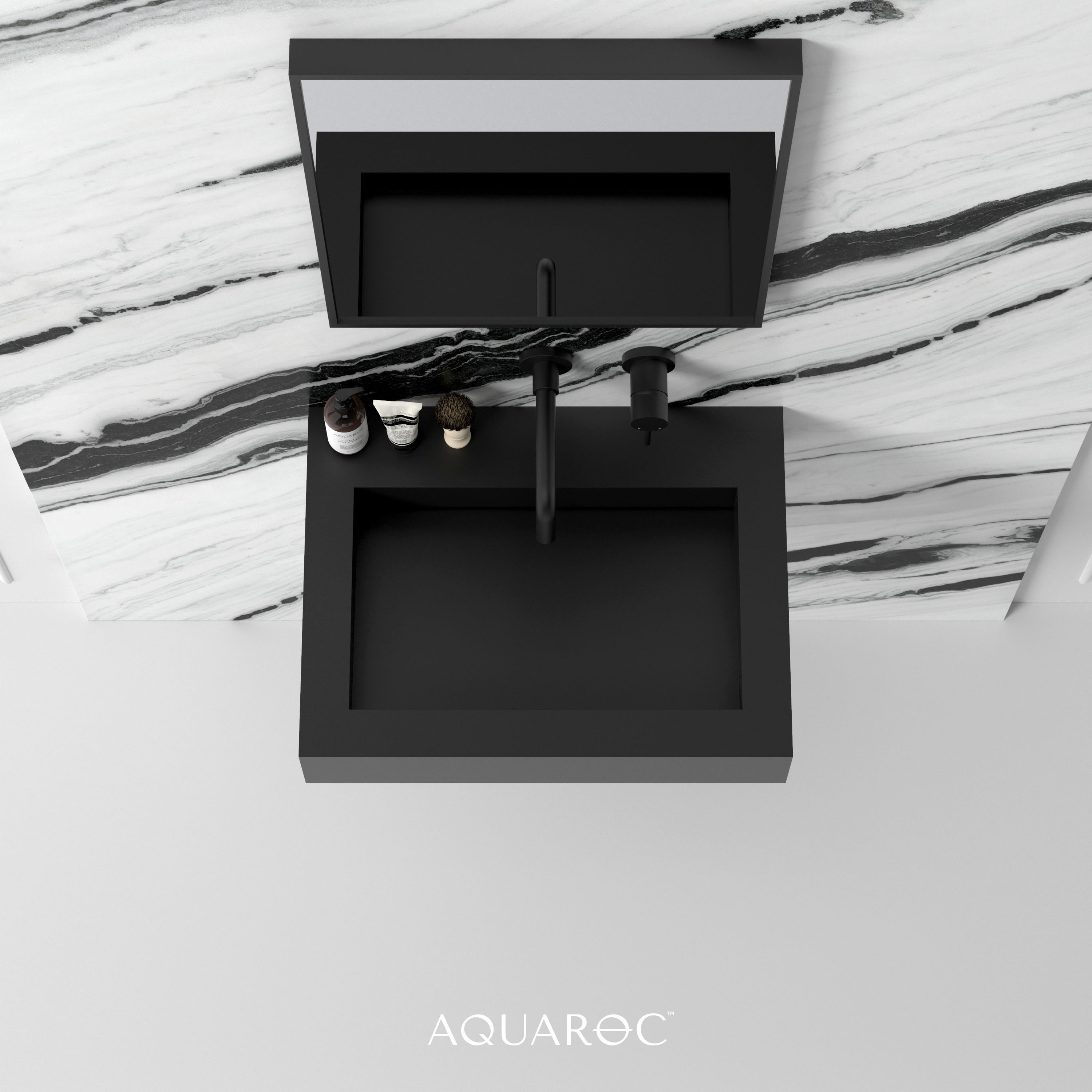 Fiora Matte Black Wall Hung Stone Basin 600mm | Aquaroc