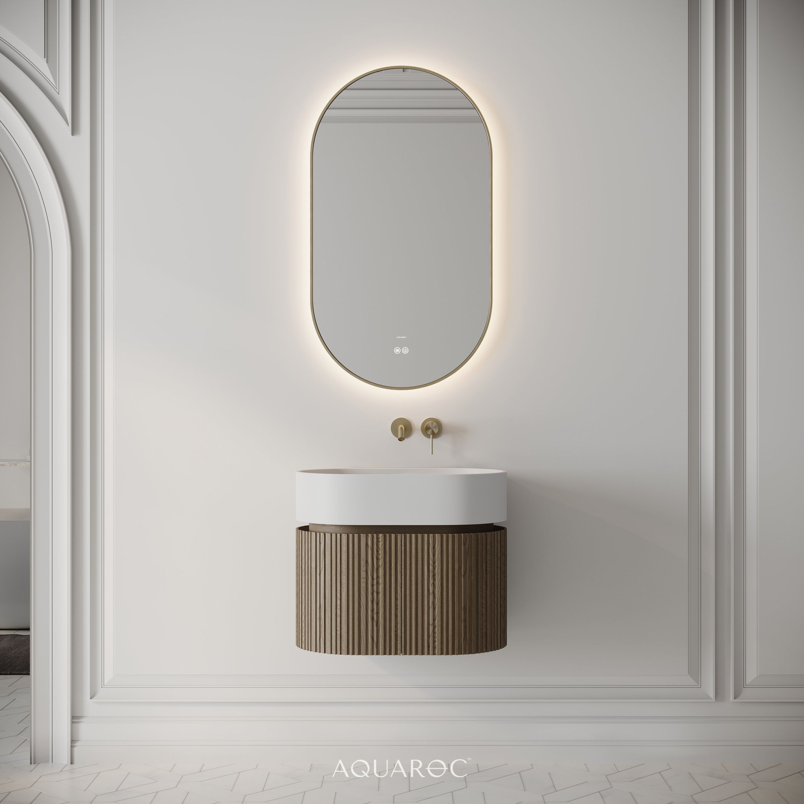 Camden Vanity Unit & Stone Basin 600mm Smoked Oak | Aquaroc