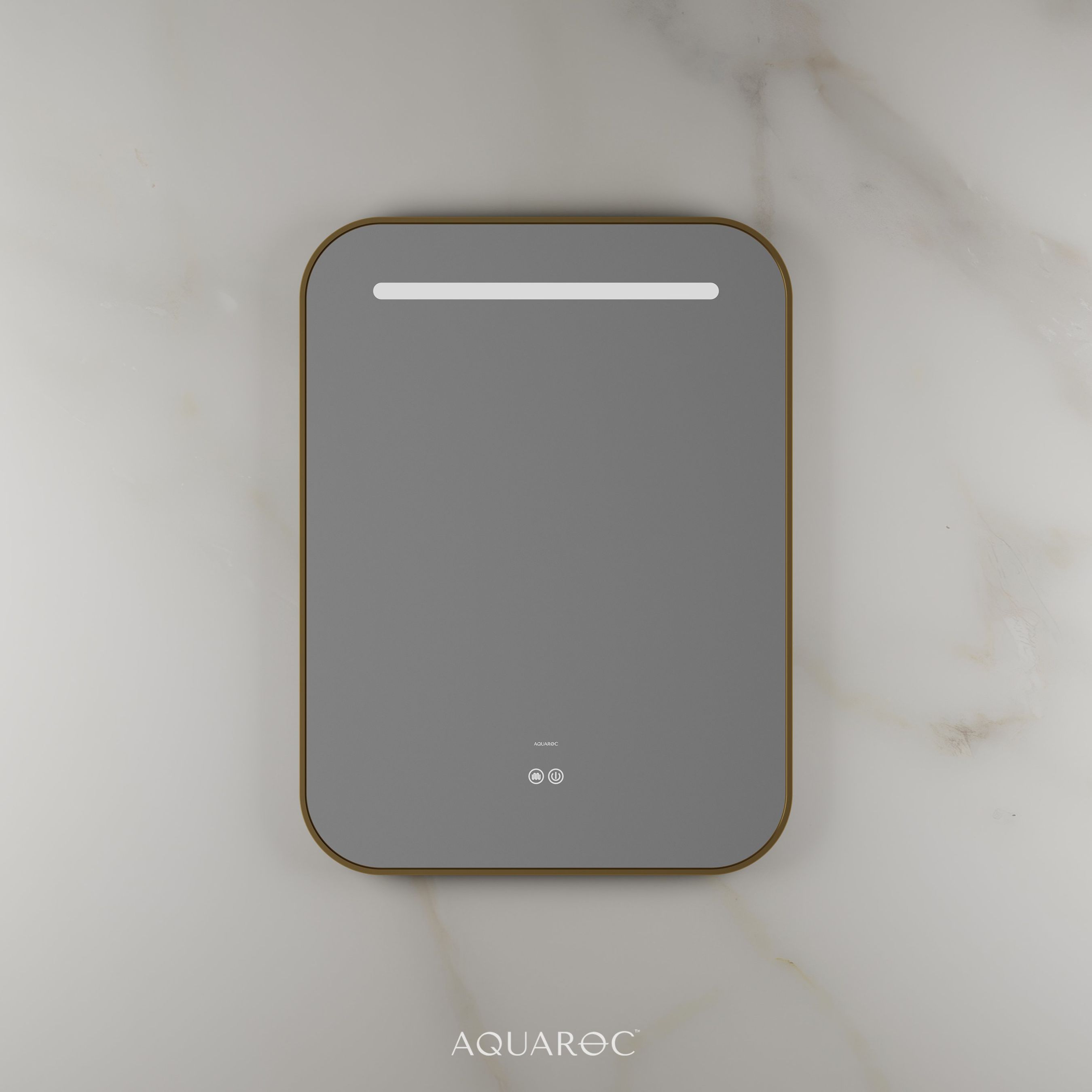 Lumiere Backlit & Demister Curved Mirror 600mm Brushed Gold | Aquaroc