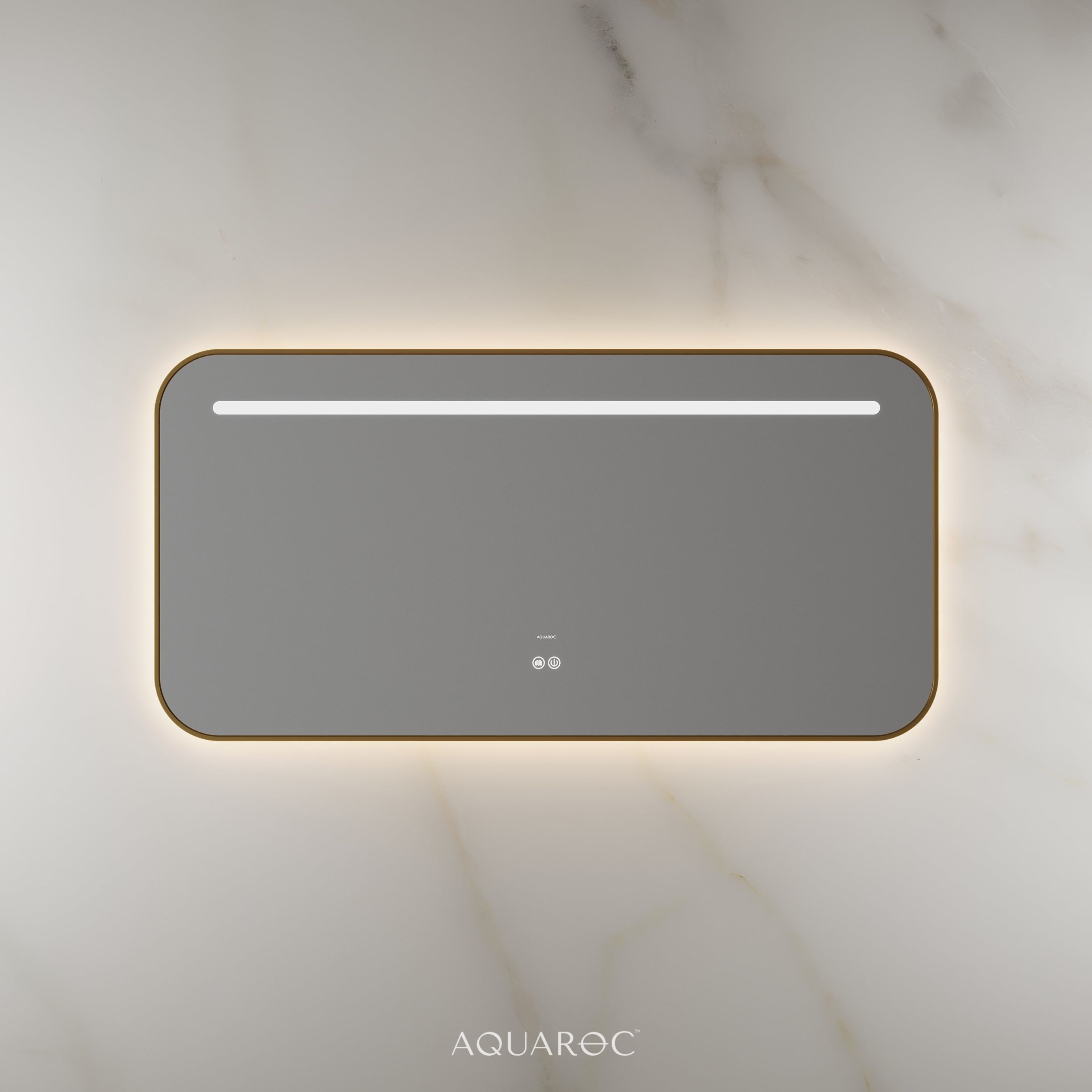 Lumiere Backlit & Demister Curved Mirror 1200mm Brushed Gold | Aquaroc