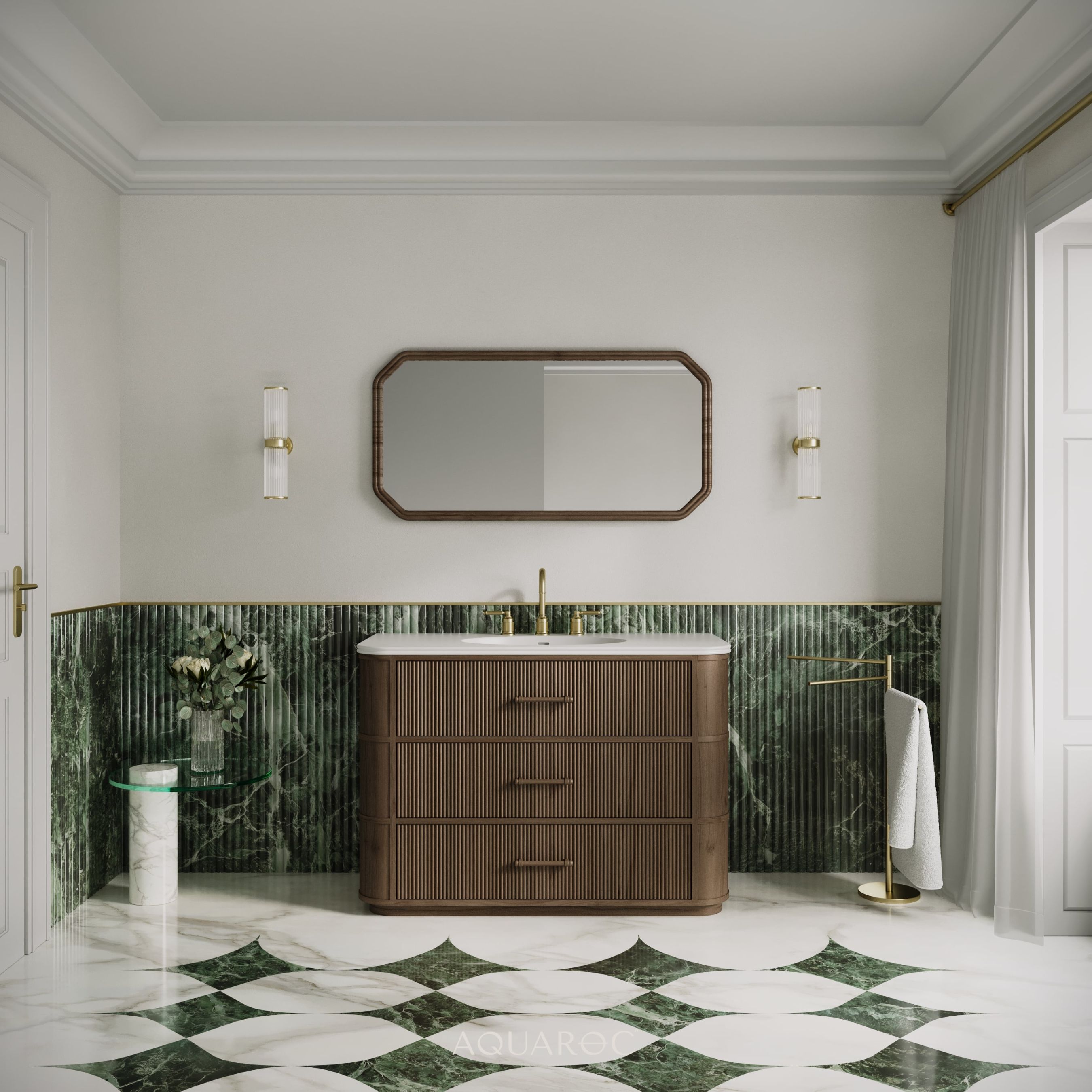 Savoy Vanity Unit & Stone Basin 1200mm Walnut | Aquaroc