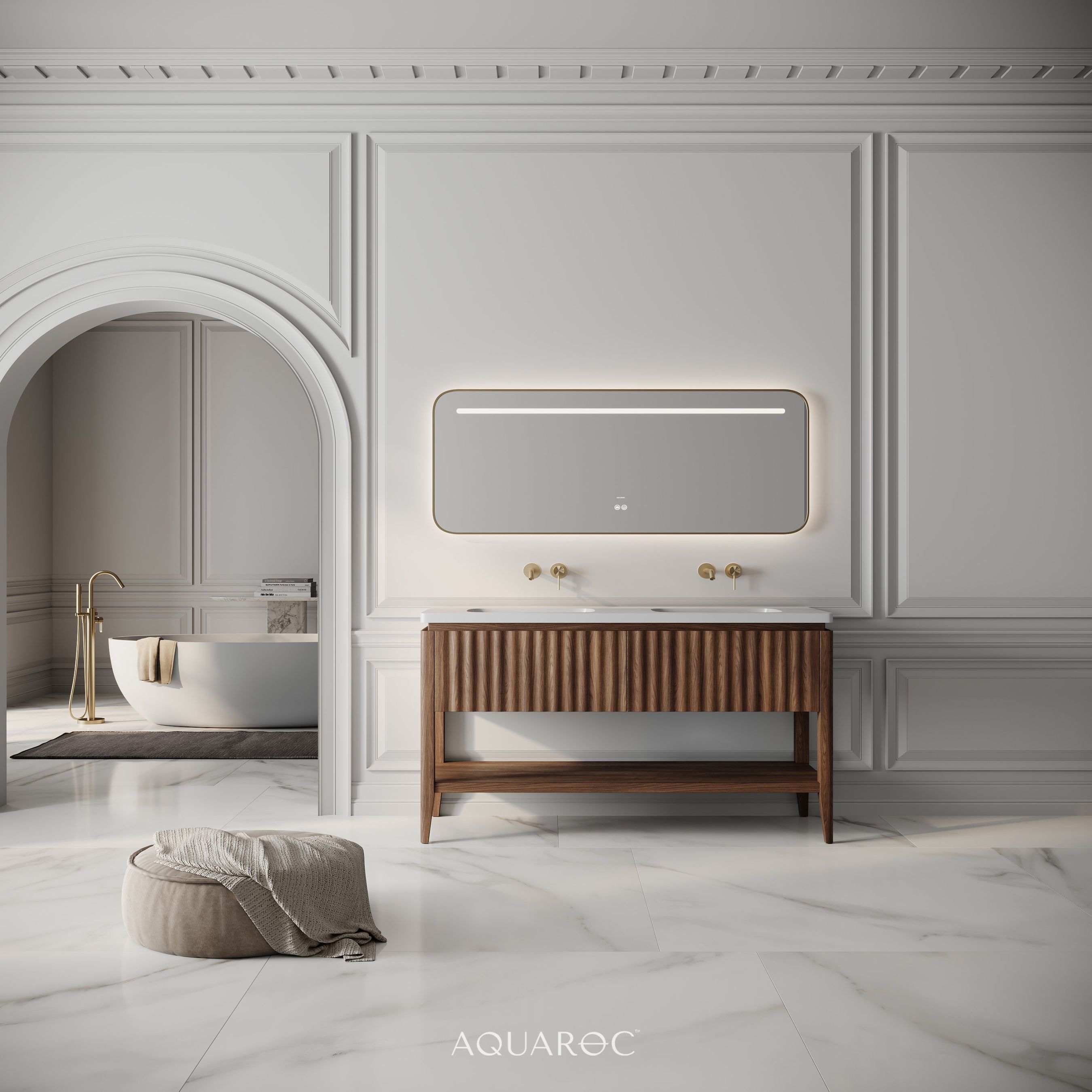 Kensington Double Vanity Unit & Stone Basin 1400mm Walnut | Aquaroc