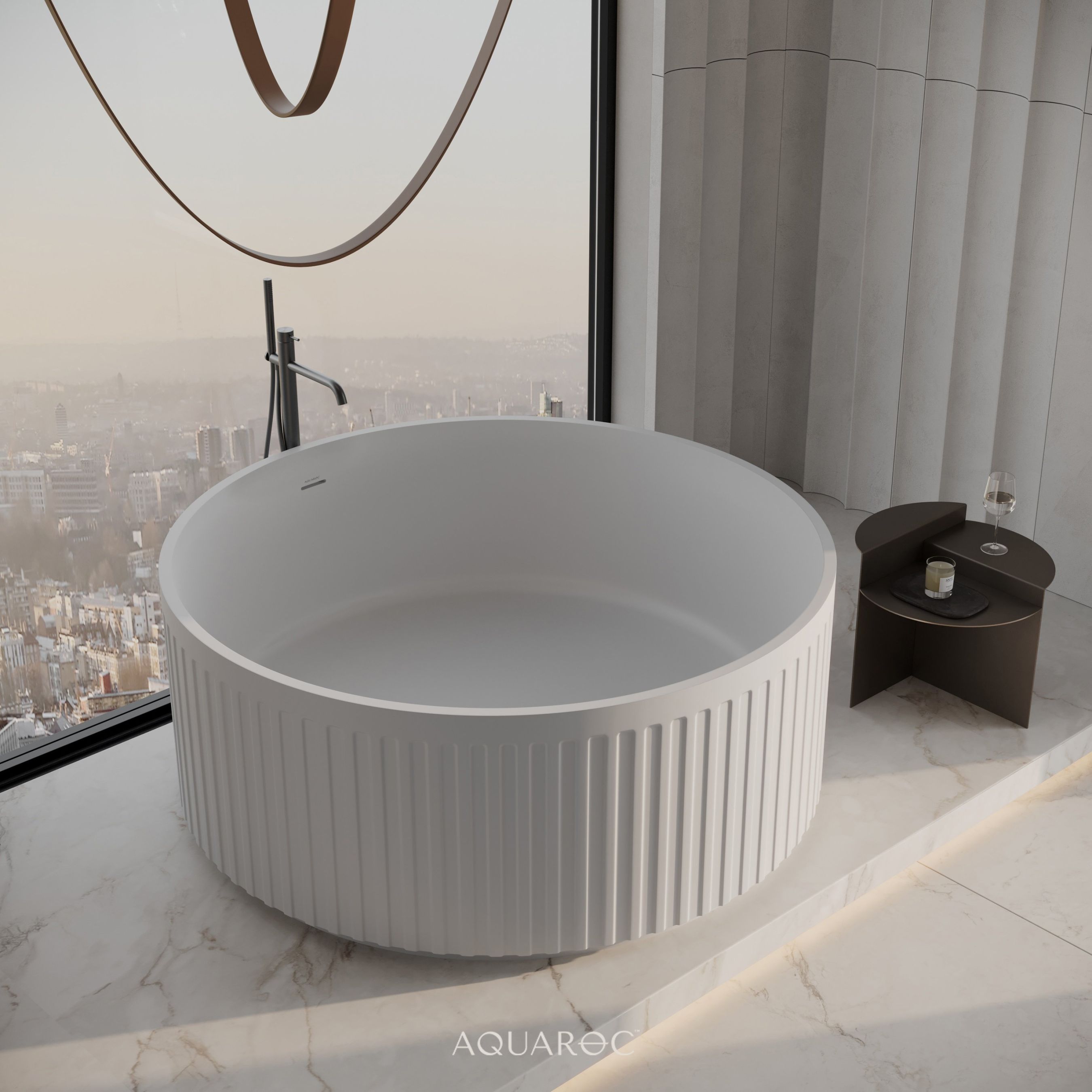 Athena Freestanding Fluted Round Stone Bath 1350mm | Aquaroc