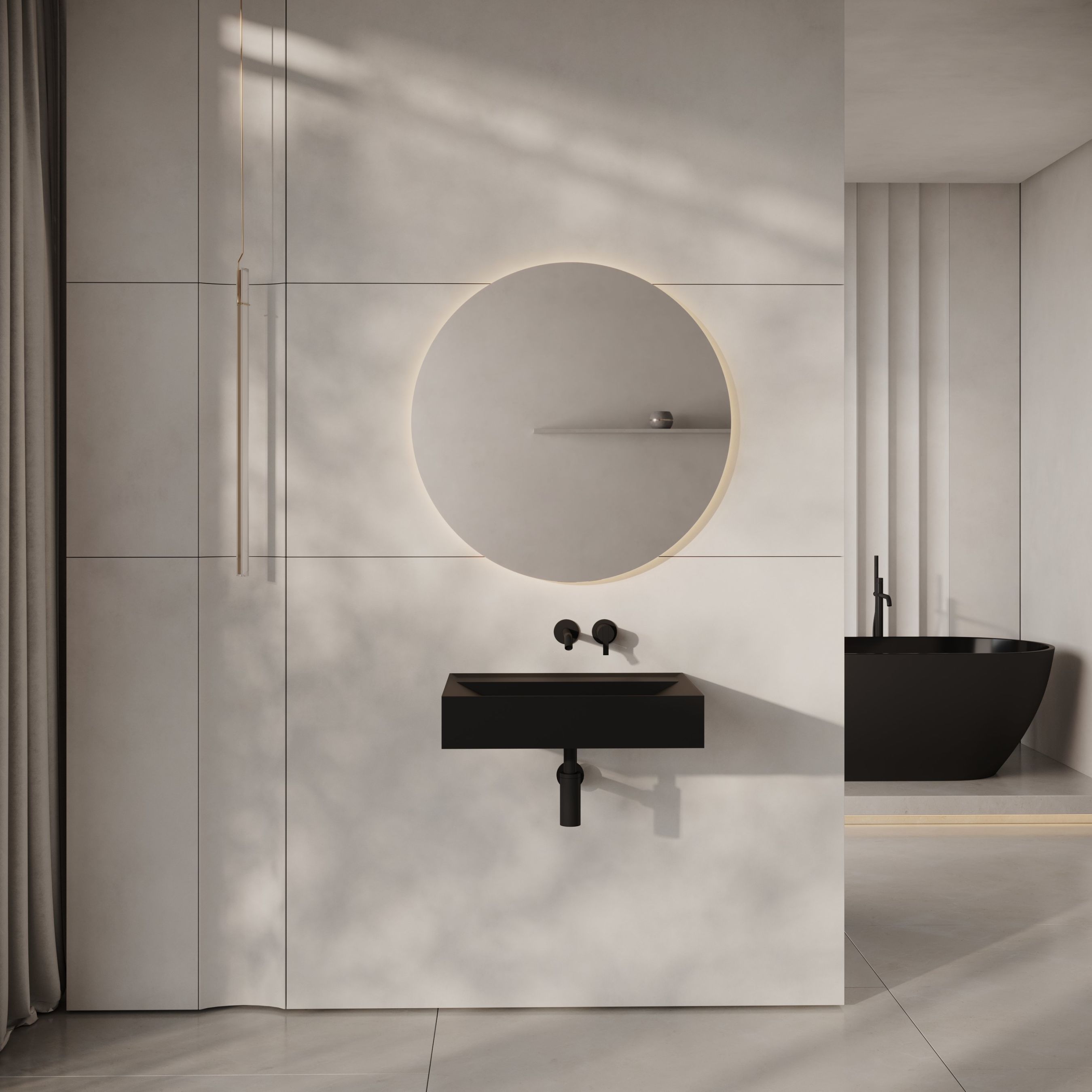 Aura Matte Black Wall Hung Stone Basin 600mm | Aquaroc