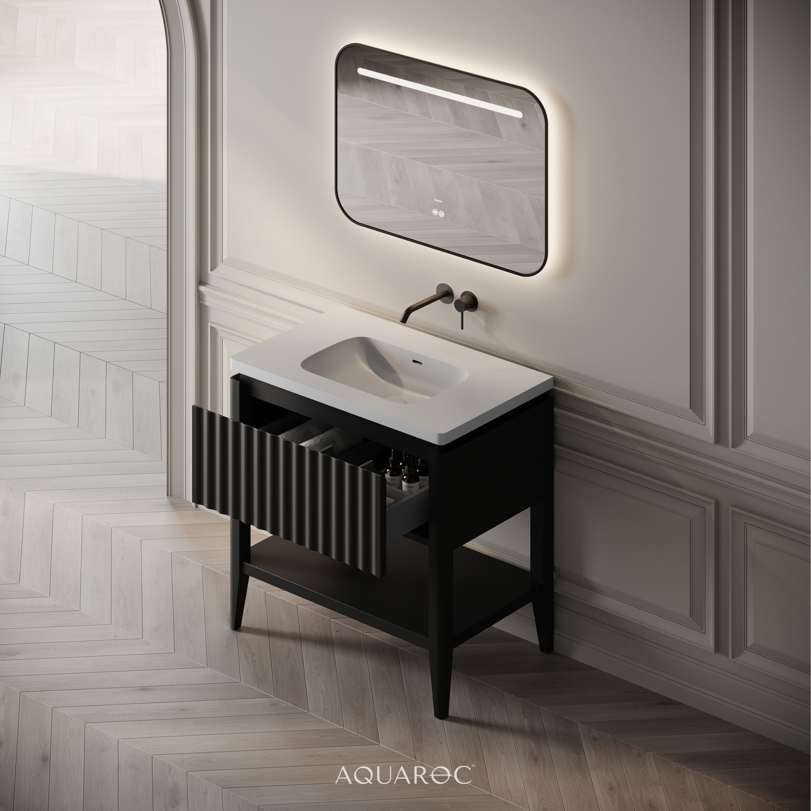 Kensington Vanity Unit & Stone Basin 800mm Matte Black | Aquaroc