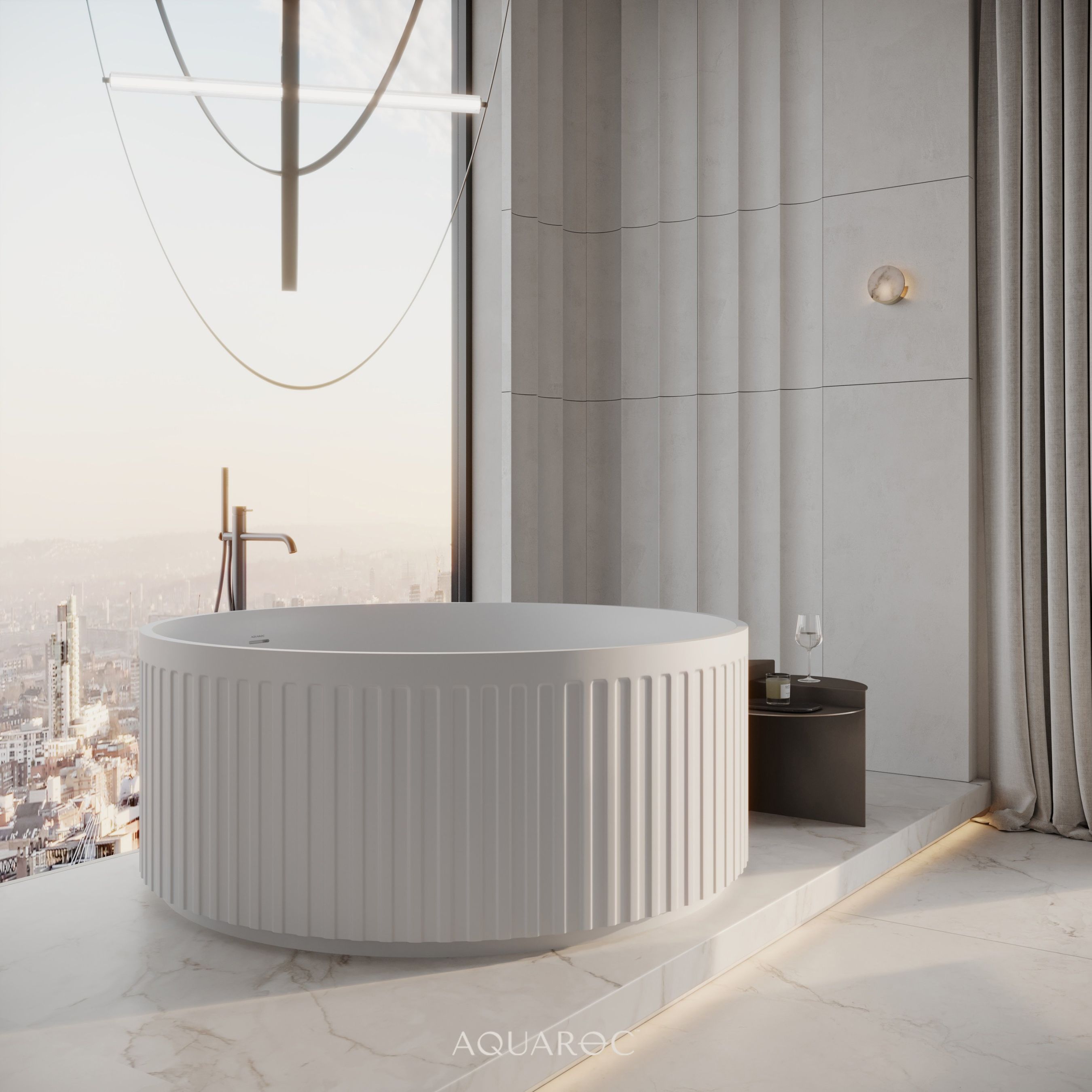 Athena Freestanding Fluted Round Stone Bath 1350mm | Aquaroc