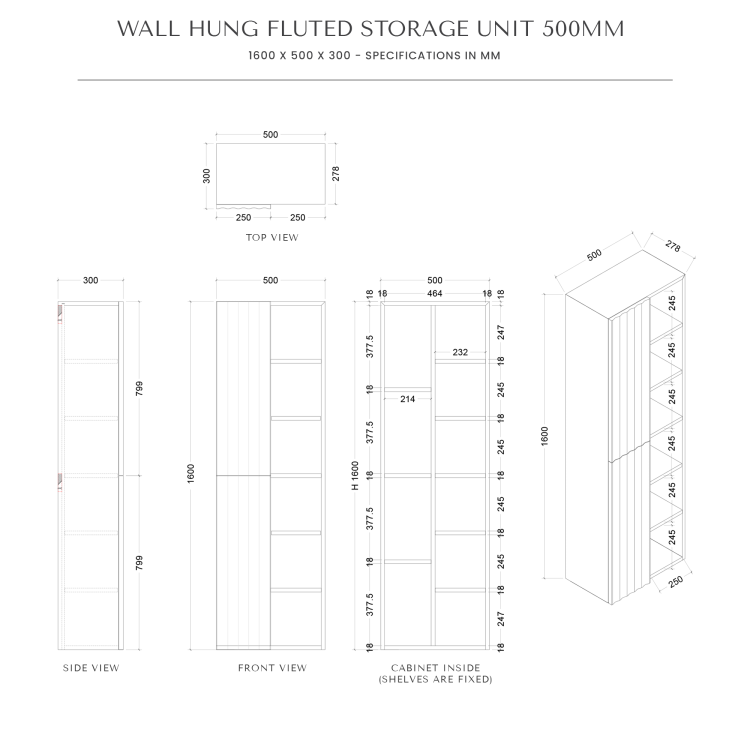 Wall Hung Fluted Bathroom Storage Unit 500mm Walnut From Aquaroc
