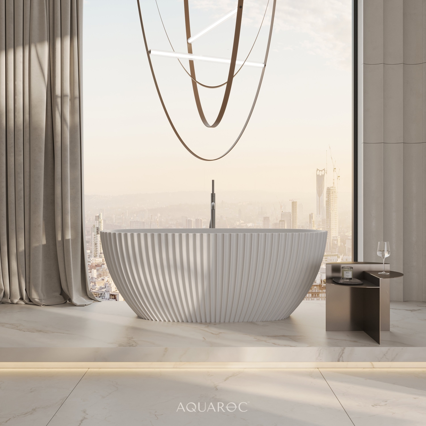 Bijou Freestanding Fluted Stone Bath 1550mm | Aquaroc